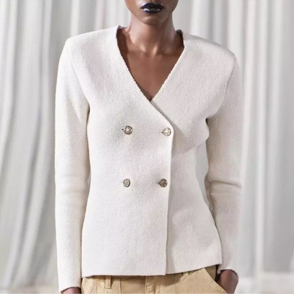 Zara | Sweaters | Zara Textured Knit Cream Doublebreasted Sweater ...